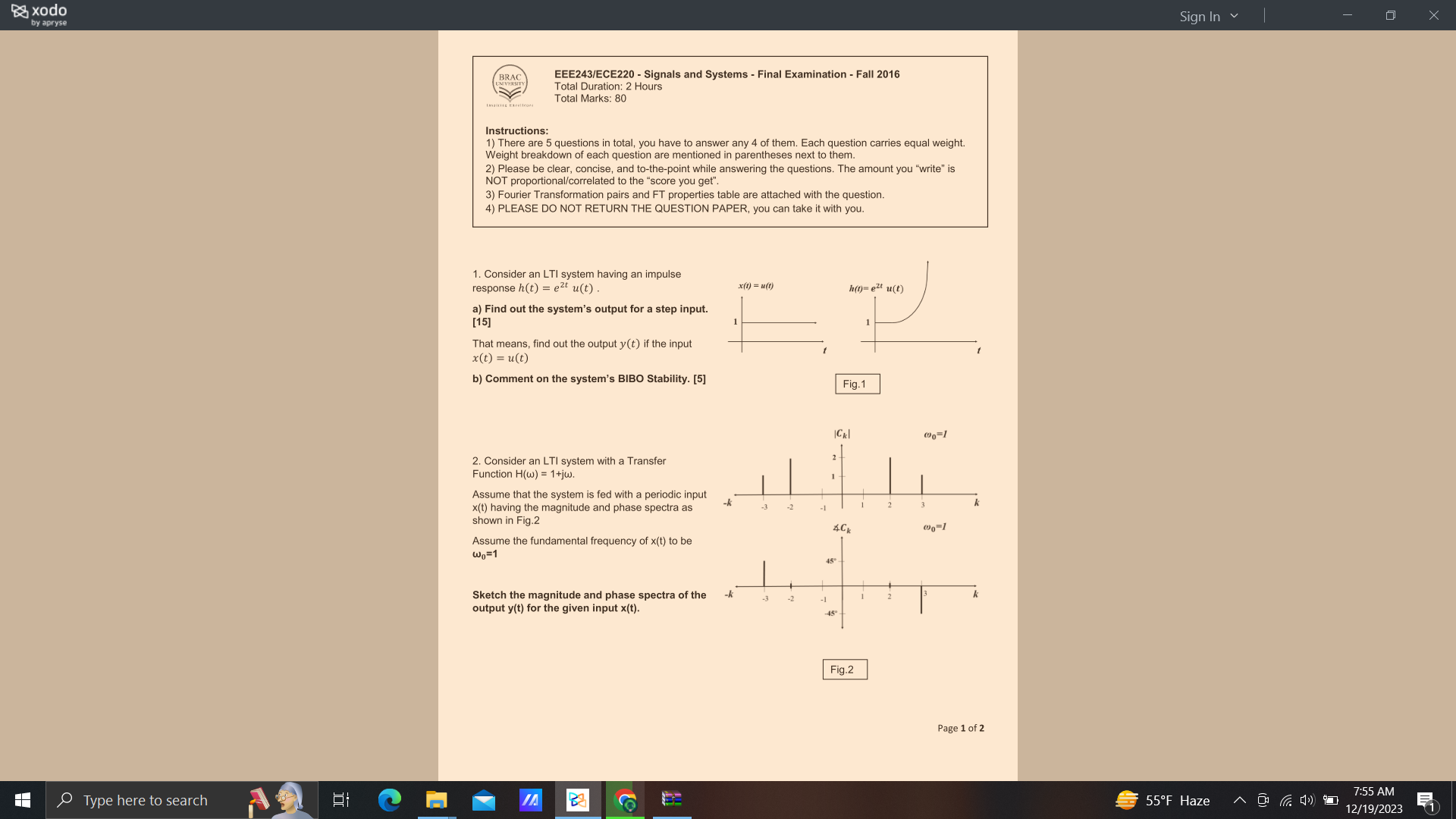 EEE243/ECE220 - Signals and Systems - Final | Chegg.com