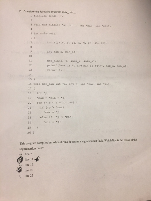 Solved 15. Consider the following program max min.c 1 | Chegg.com