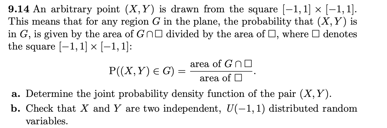 Solved 9.14 An arbitrary point (X,Y) is drawn from the | Chegg.com
