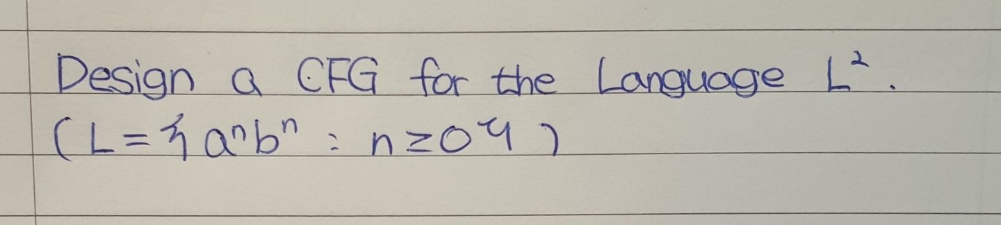 Solved Design a CFG for the language L^2 L={a^n b^n : n>=0} | Chegg.com