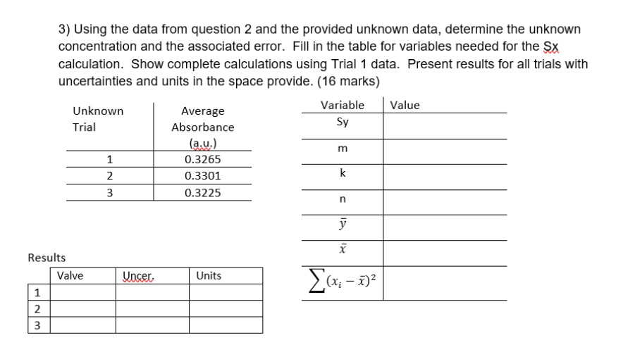 3) Using the data from question 2 and the provided | Chegg.com