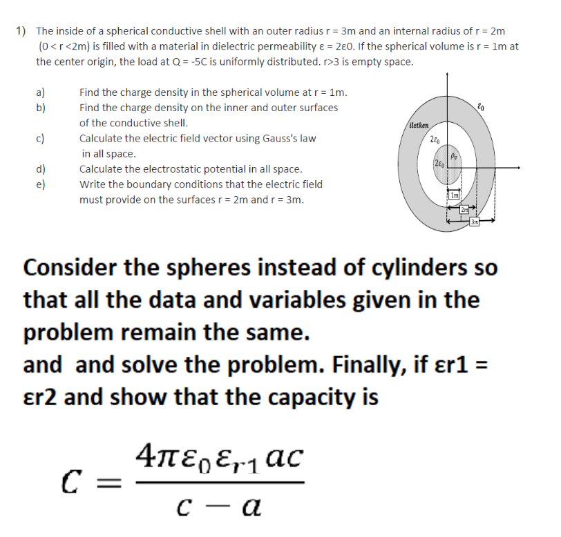 1) The inside of a spherical conductive shell with an | Chegg.com