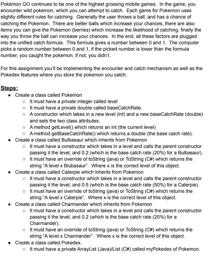 Solved Pokémon GO continues to be one of the highest | Chegg.com