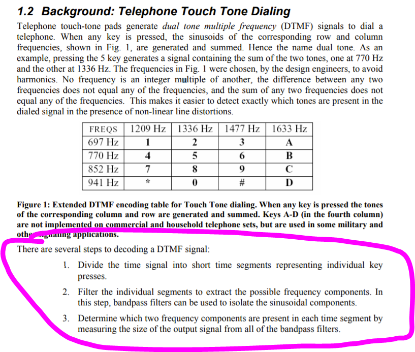 1.2 Background: Telephone Touch Tone Dialing | Chegg.com