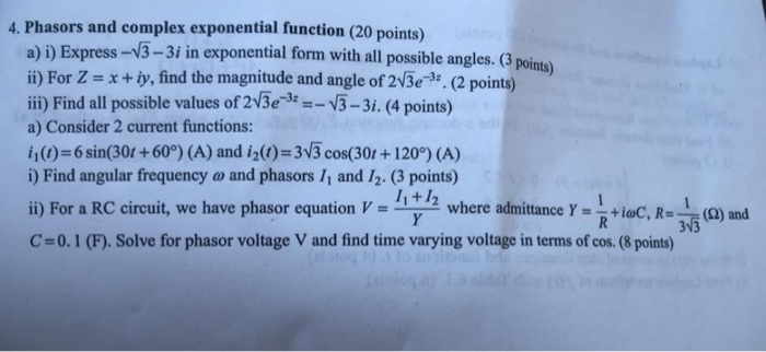 Solved 4. Phasors and complex exponential function (20 | Chegg.com