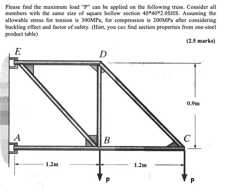 Solved Please find the maximum load "P" can be applied on | Chegg.com