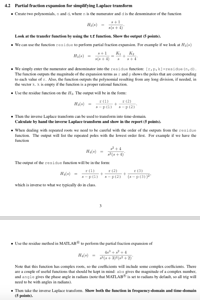 Solved 4.2 Partial fraction expansion for simplifying | Chegg.com