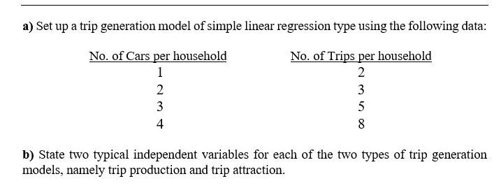 Solved a) Set up a trip generation model of simple linear | Chegg.com