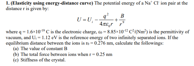 Solved 1. (Elasticity using energy-distance curve) The | Chegg.com