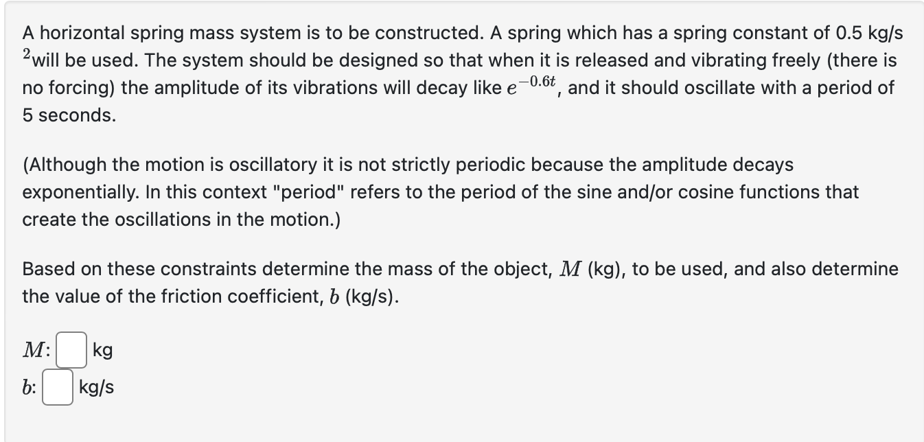 Solved A horizontal spring mass system is to be | Chegg.com