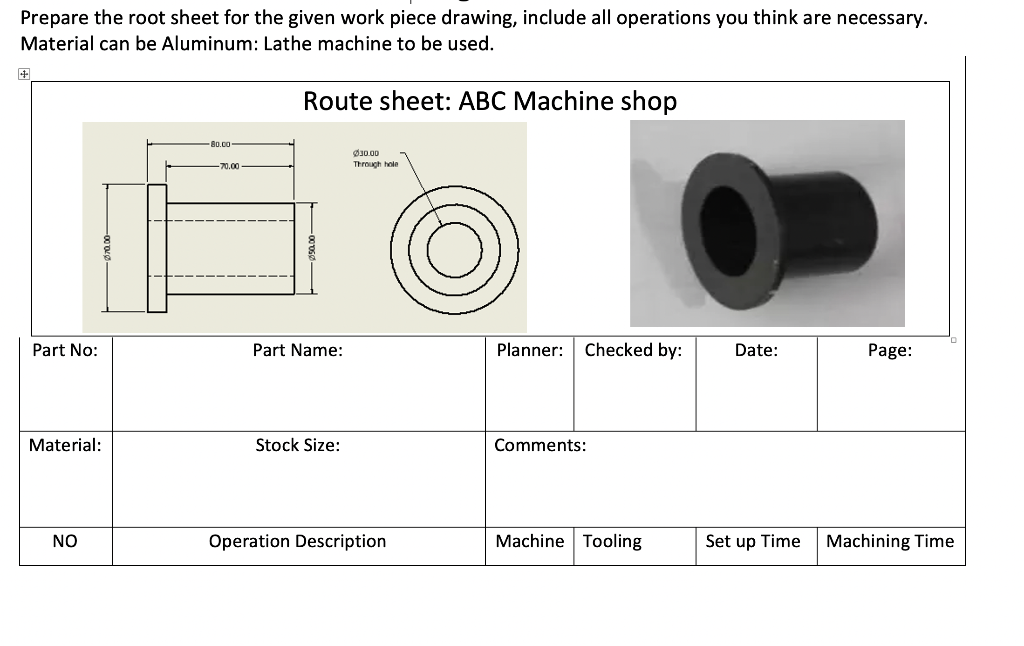 Solved Prepare the root sheet for the given work piece | Chegg.com