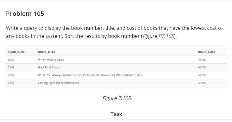 Solved Problem 105 Write a query to display the book number, | Chegg.com