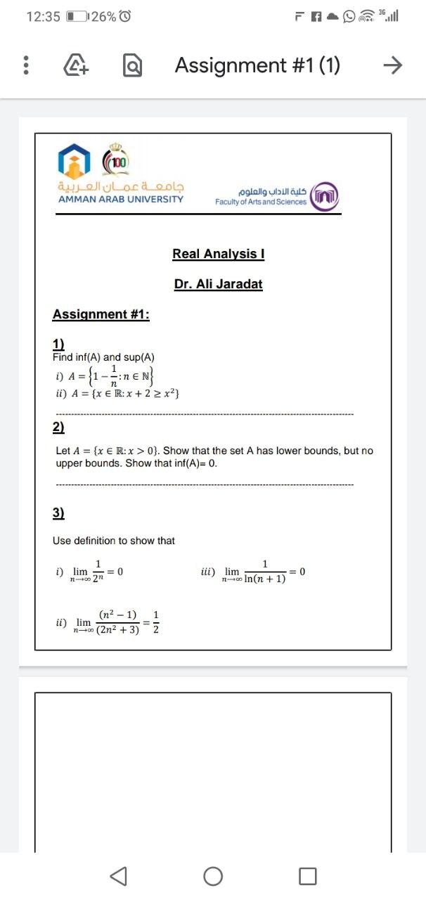 Solved 12:35 126% © a Assignment #1 (1) → 100 جامعة عمان | Chegg.com