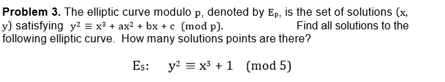 Solved Problem 3 . The elliptic curve modulo p, denoted by | Chegg.com