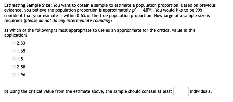 Solved Estimating Sample Size: You want to obtain a sample | Chegg.com