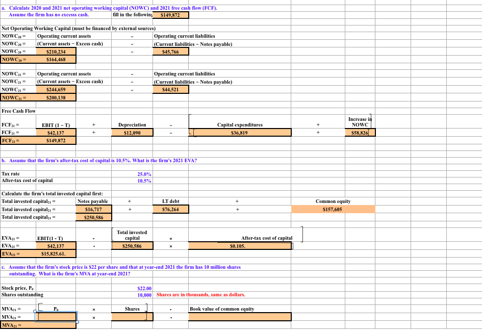 a. Calculate 2020 and 2021 net operating working | Chegg.com