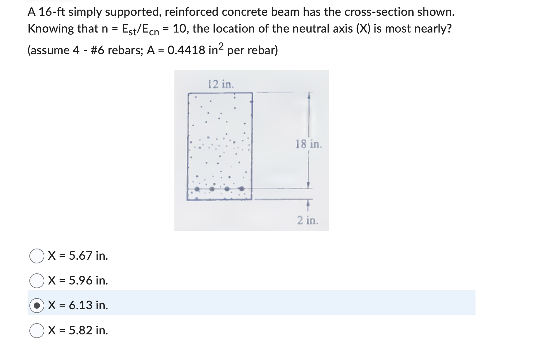 Solved A 16-ft simply supported, reinforced concrete beam | Chegg.com