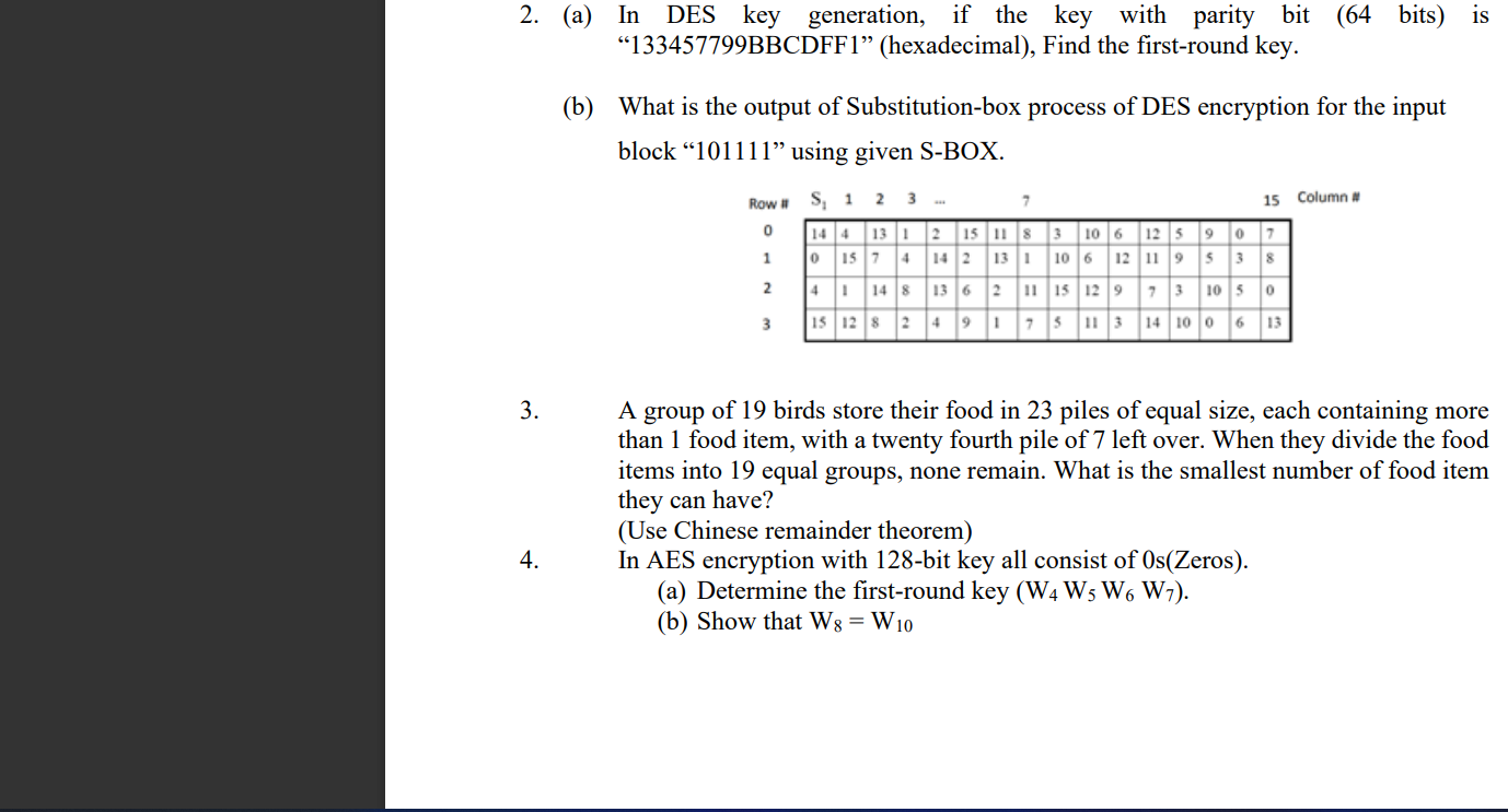 Solved 2. (a) In DES key generation, if the key with parity | Chegg.com