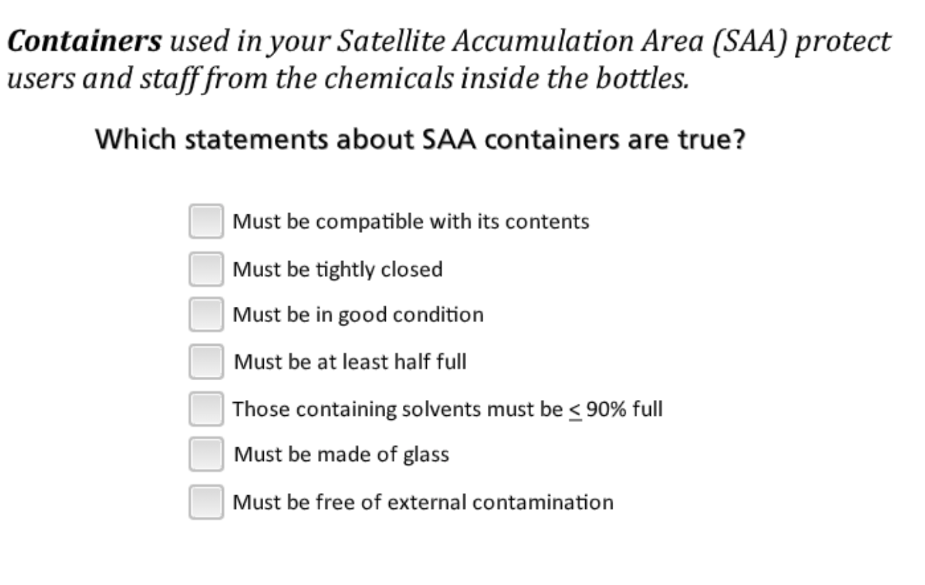 Solved Containers used in your Satellite Accumulation Area | Chegg.com