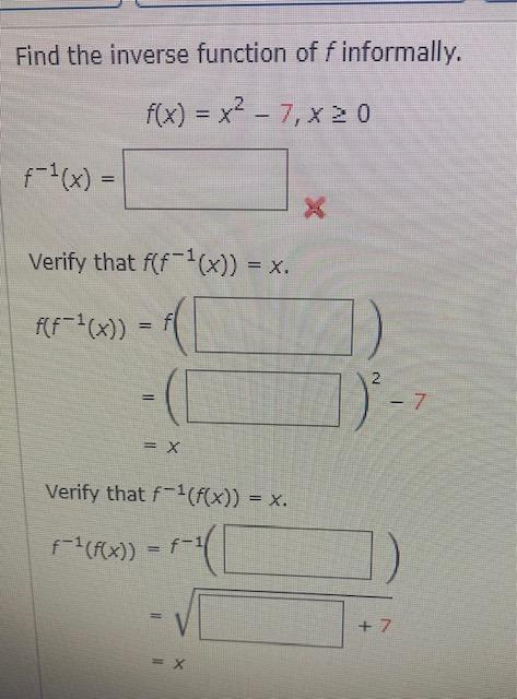 Solved Find the inverse function of f informally. f(x) = x2 | Chegg.com