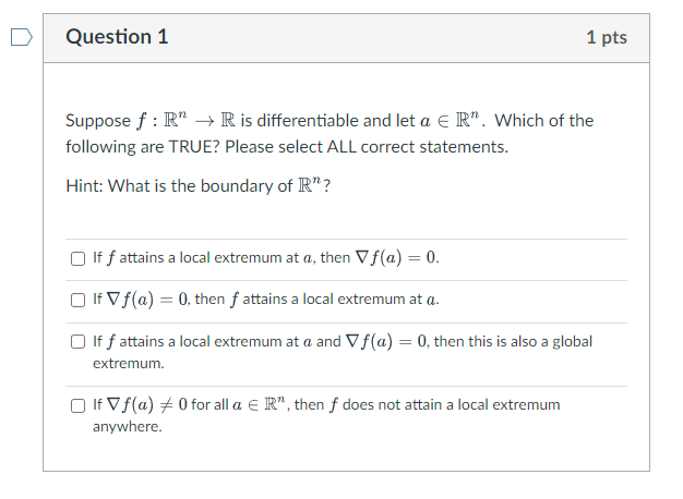 Solved Suppose f:Rn→R is differentiable and let a∈Rn. Which | Chegg.com