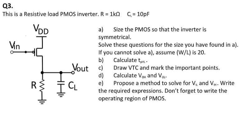 Solved Q3. This is a Resistive load PMOS inverter. | Chegg.com