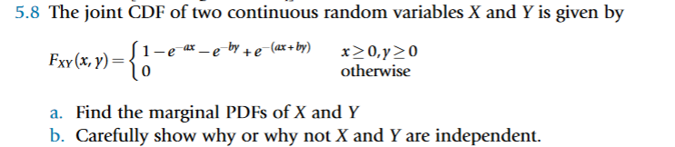 Solved 5.8 The joint CDF of two continuous random variables | Chegg.com