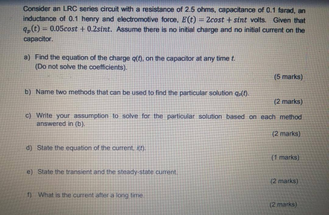 Solved Consider an LRC series circuit with a resistance of | Chegg.com