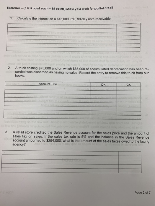 Solved Exercises -(3@ 5 point each-15 points) Show your work | Chegg.com