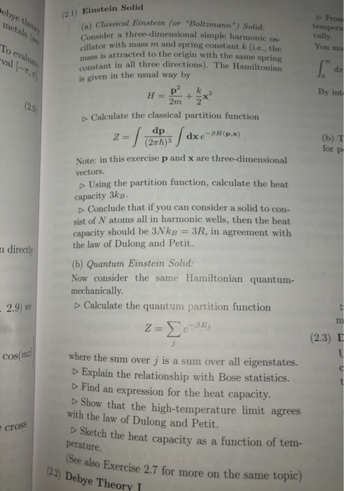 Solved (2.1) Einstein Solid D From pera ) Classical Einstein | Chegg.com