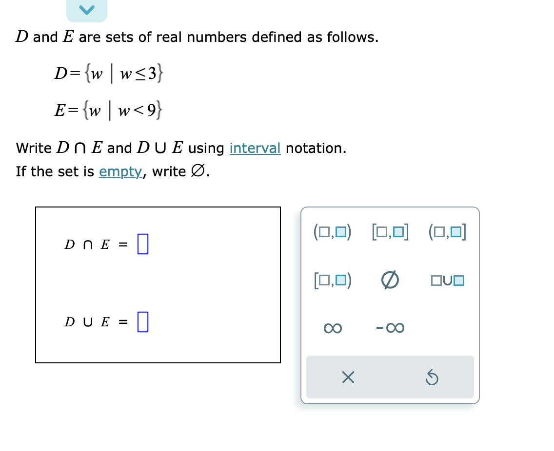 Solved D and E are sets of real numbers defined as follows. | Chegg.com
