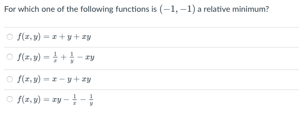 Solved For which one of the following functions is (−1,−1) a | Chegg.com