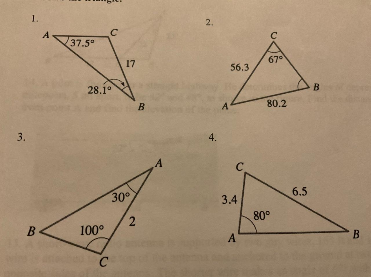 Solved 3. 1. В A 37.5° с 28.1° 100° с 17 30° 2 В A 2. 4. A | Chegg.com
