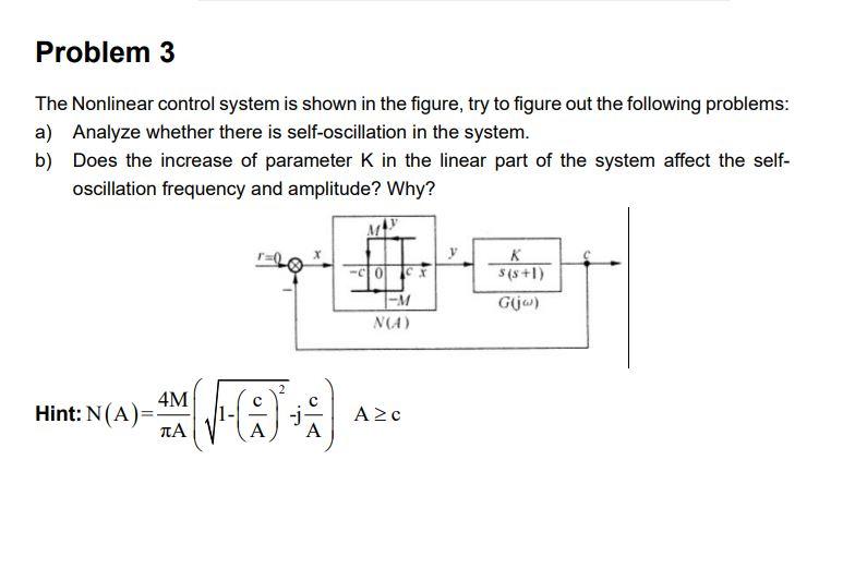 Solved Problem 3 The Nonlinear control system is shown in | Chegg.com