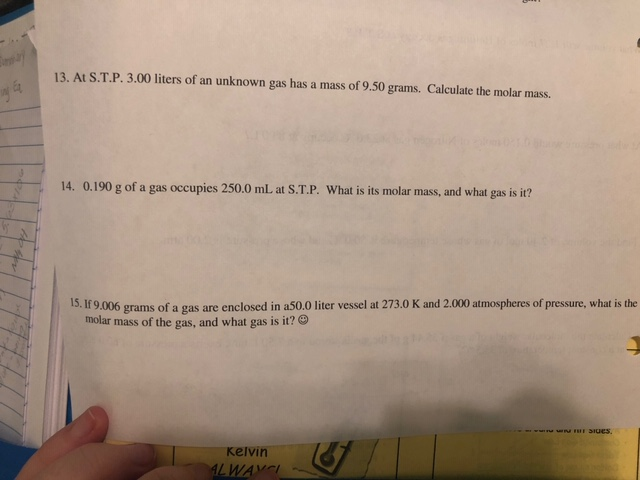 Solved 13. At S.T.P. 3.00 liters of an unknown gas has a | Chegg.com
