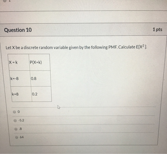 Solved Question 10 1 pts Let X be a discrete random variable | Chegg.com