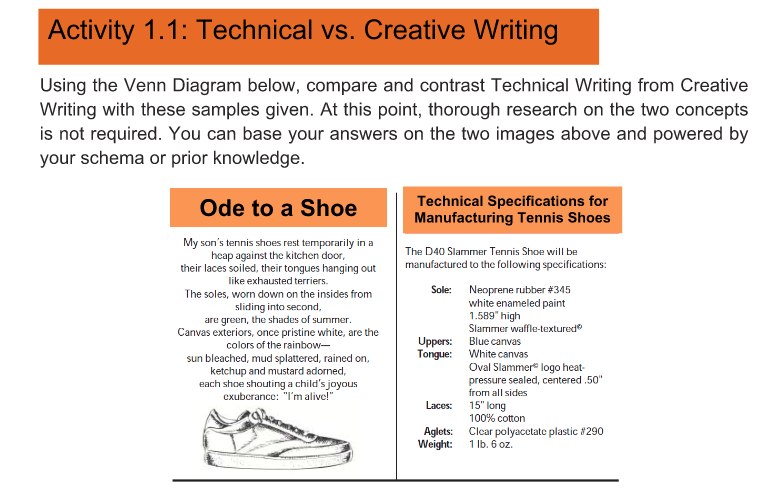 Solved Activity 1.1: Technical vs. Creative Writing Using | Chegg.com