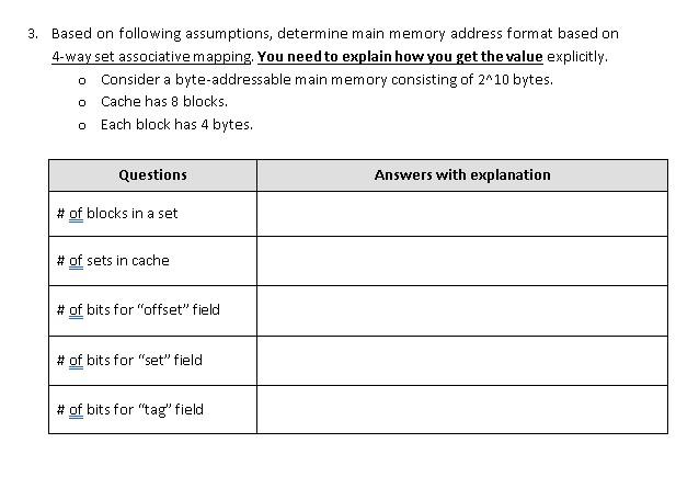 Solved Based on following assumptions, determine main memory | Chegg.com
