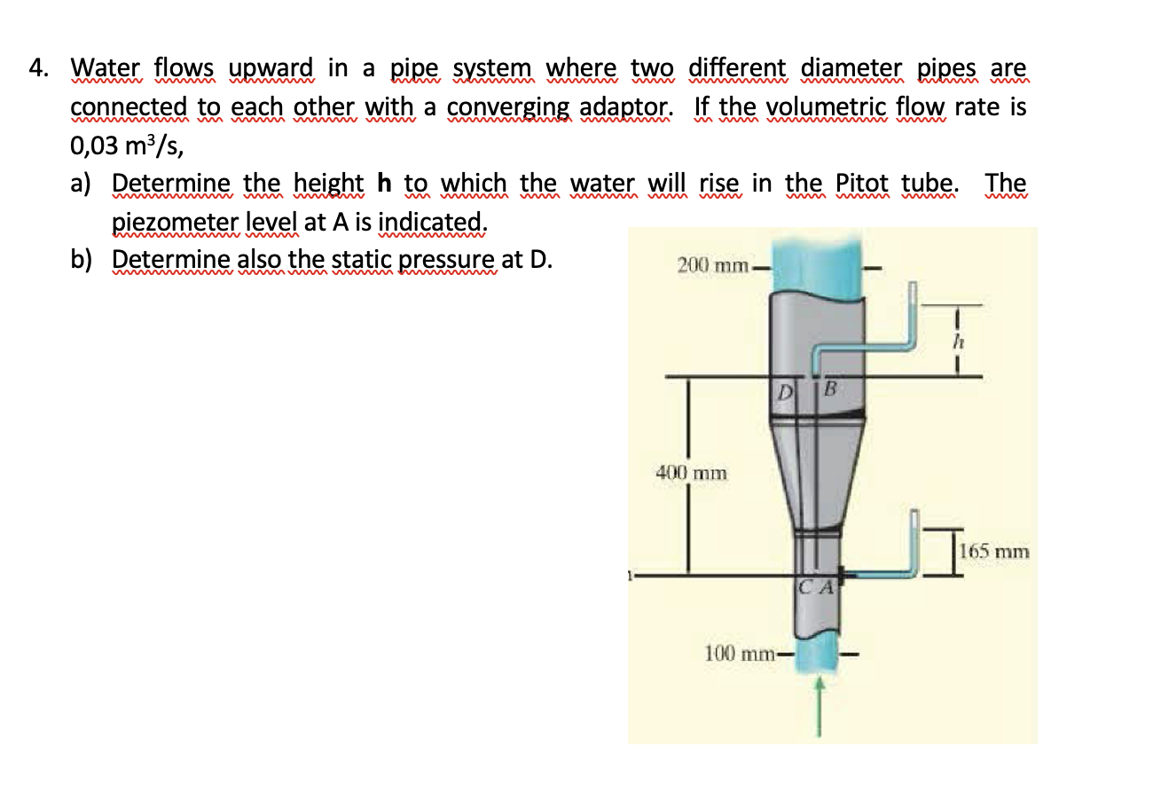 Solved 4. Water flows upward in a pipe system where two | Chegg.com