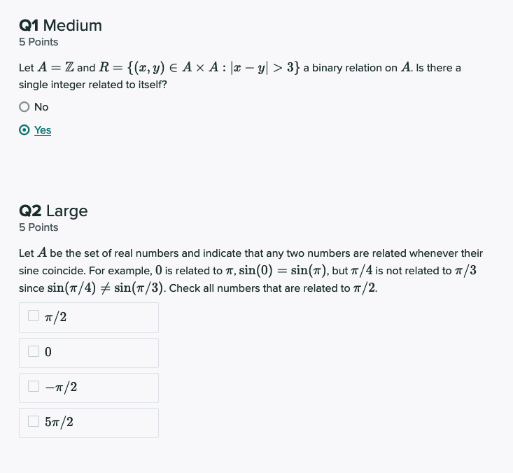 Solved Let A=Z and R={(x,y)∈A×A:∣x−y∣>3} a binary relation | Chegg.com