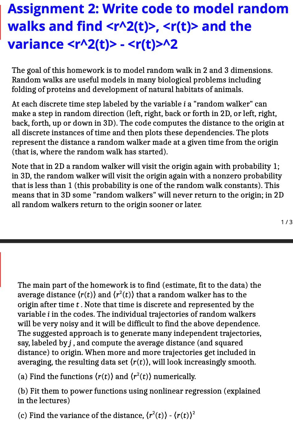 Solved Assignment 2: Write code to model random walks and | Chegg.com