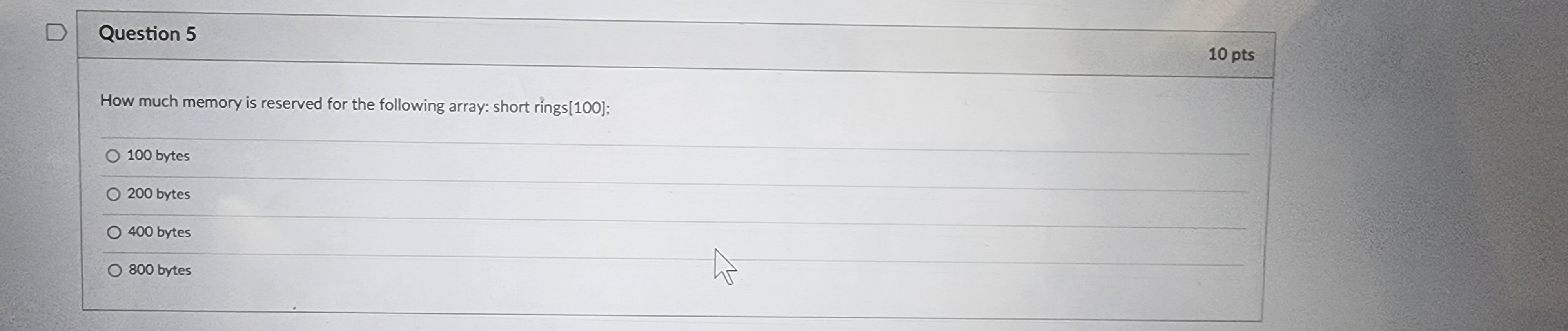 Solved How much memory is reserved for the following array: | Chegg.com