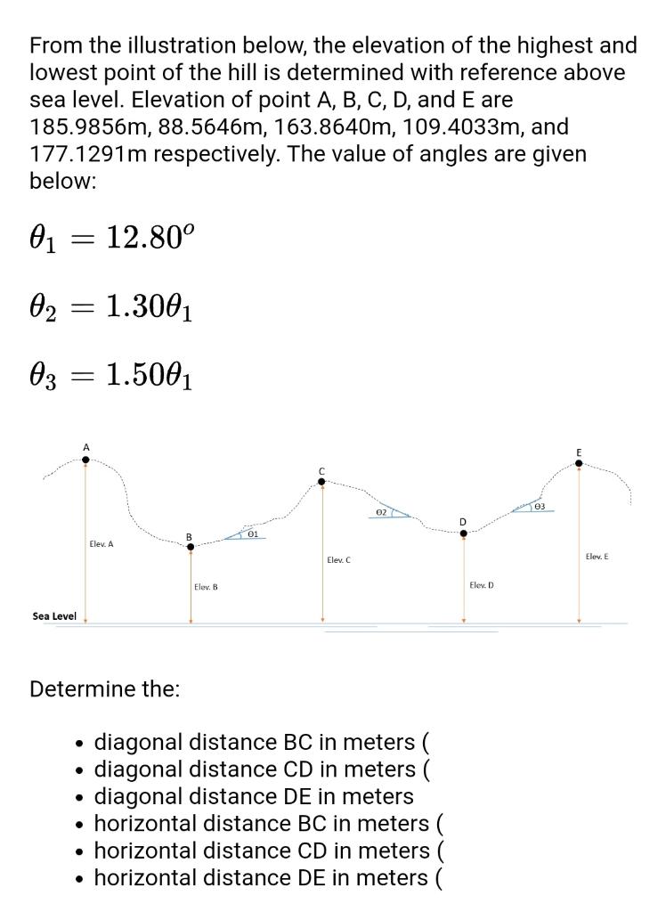 Solved From the illustration below, the elevation of the | Chegg.com