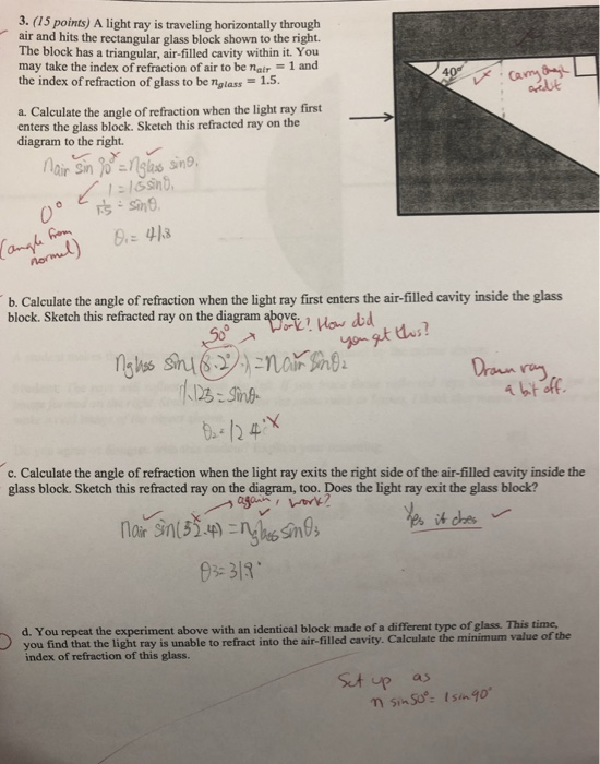 Solved 3. (15 points) A light ray is traveling horizontally | Chegg.com