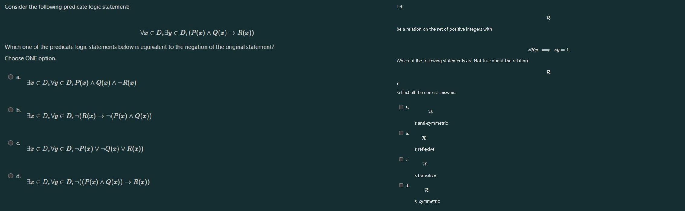 Solved Consider the following predicate logic statement: Let | Chegg.com
