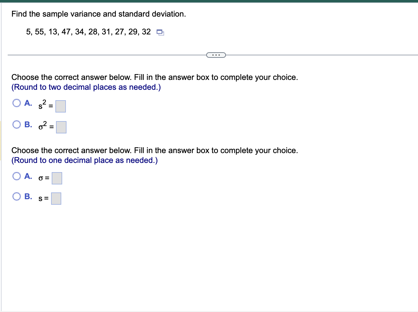 Solved Find the sample variance and standard | Chegg.com