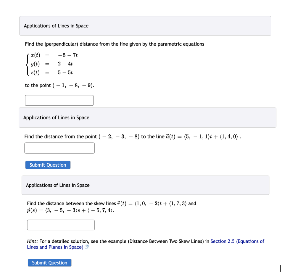 Solved Applications of Lines in Space = Find the | Chegg.com