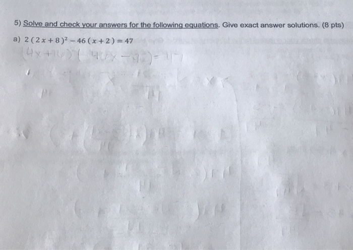 Solved 5) Solve and check your answers for the following | Chegg.com