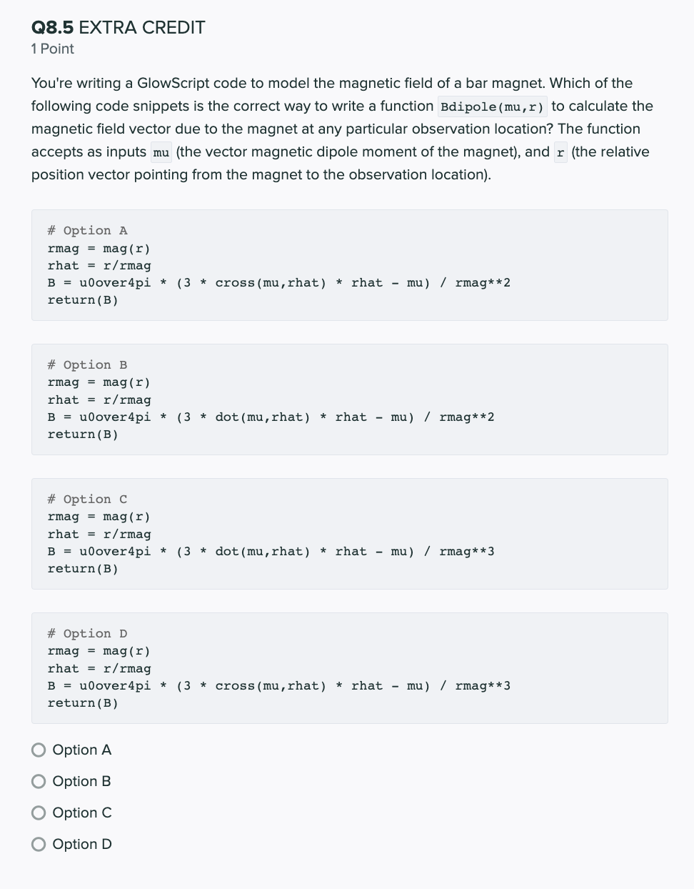 Solved Q8.3 EXTRA CREDIT 1 Point You're writing a GlowScript | Chegg.com