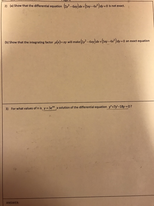 Solved Show that the differential equation (2y^2 - 6xy) dx + | Chegg.com